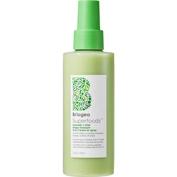 BRIOGEO Superfoods™ Avocado + Kiwi Mega Moisture 3-in-1 Leave-in Conditioner, Detangler + Uv Protection Spray - No Color