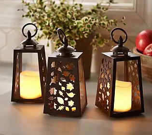 CANDLE IMPRESSIONS Set Of 7.5' Fall Icon Resin Lanterns - One-color