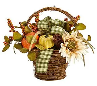 NEARLY NATURAL Fall Pumpkin Gourds & Berries Ar Rangement - One-color