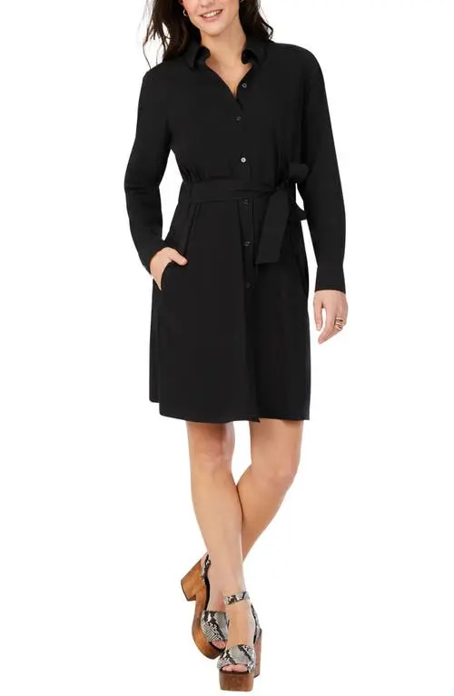 Foxcroft Pax Solid Long Sleeve Shirtdress - Black