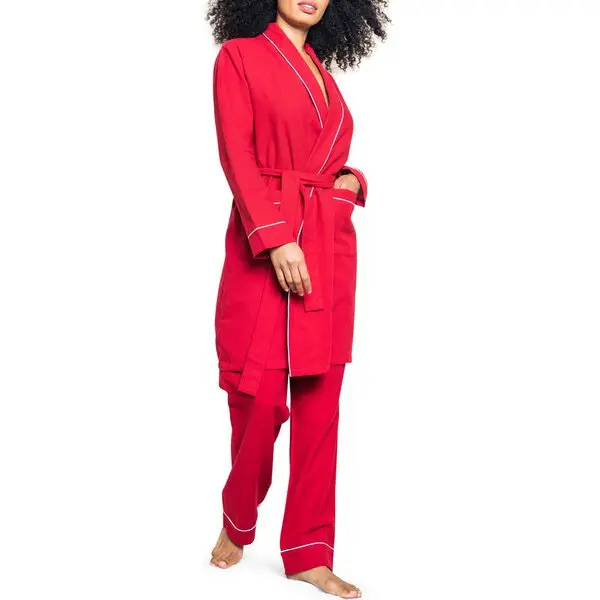 PETITE PLUME Cotton Flannel Robe - Red