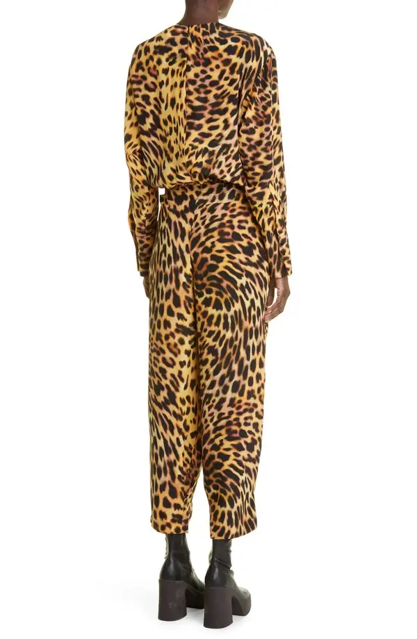 Stella McCartney Animal Print Long Sleeve Tie Waist Jumpsuit