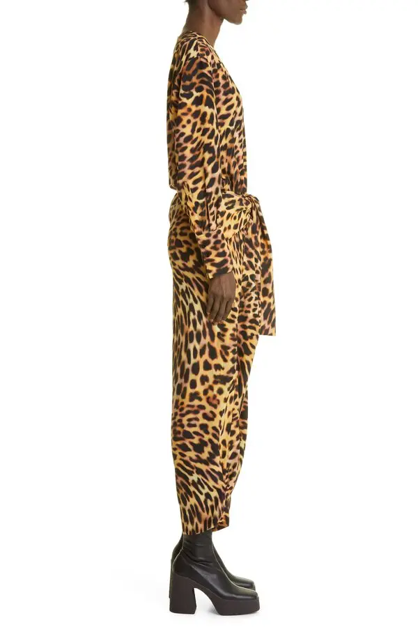 Stella McCartney Animal Print Long Sleeve Tie Waist Jumpsuit