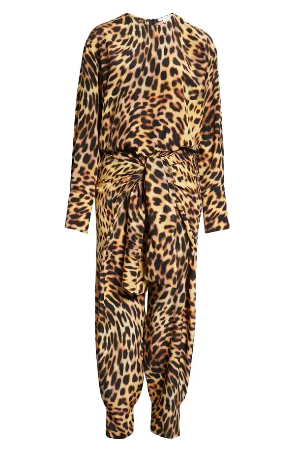 Stella McCartney Animal Print Long Sleeve Tie Waist Jumpsuit