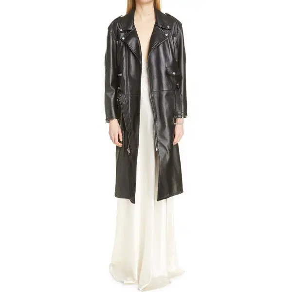 Saint Laurent Lambskin Leather Long Motorcycle Jacket
