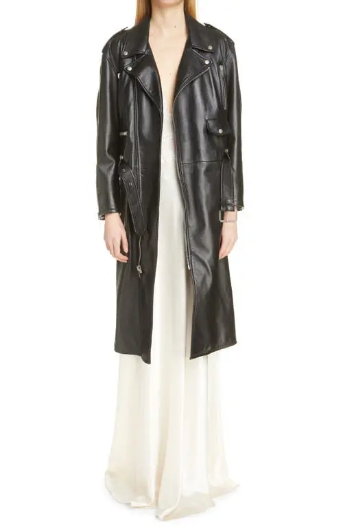 Saint Laurent Lambskin Leather Long Motorcycle Jacket