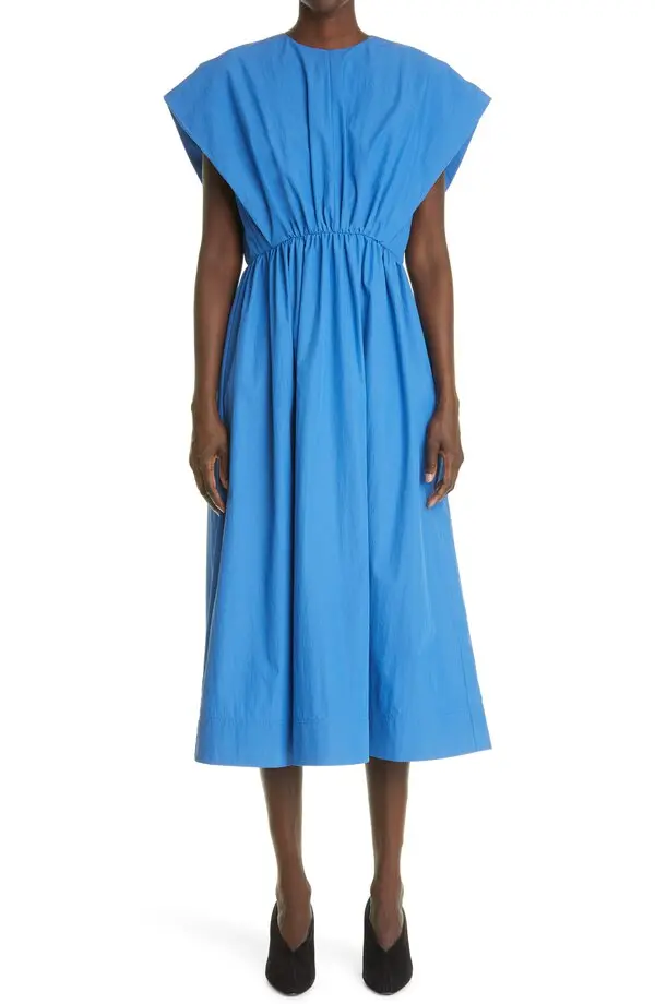 Co Gathered A-line Poplin Midi Dress