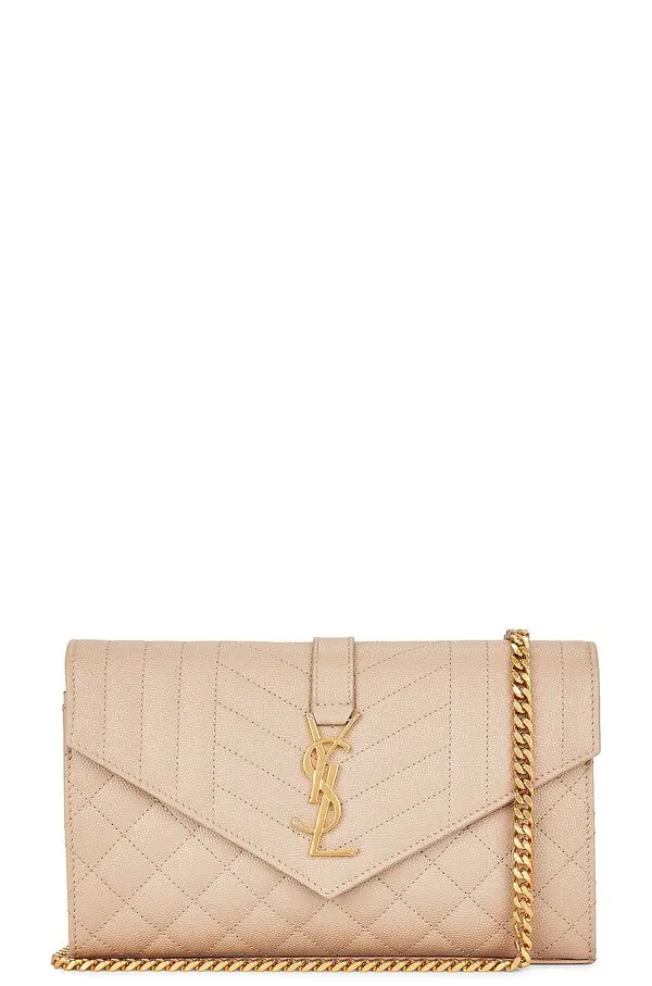 Saint Laurent Envelope Leather Shoulder Bag - Dark Beige