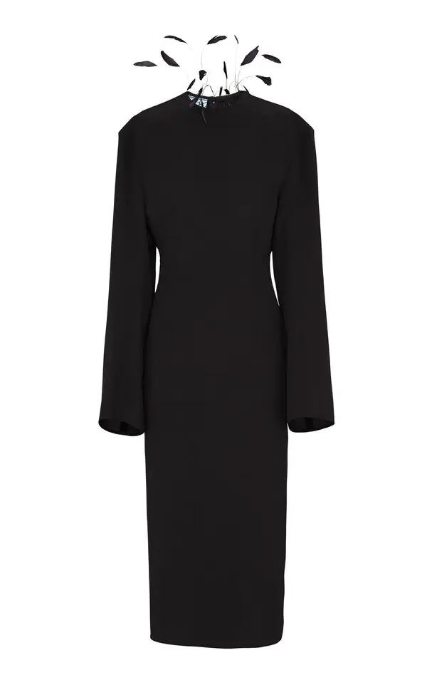 Prada Feather-embellished Sable Midi Dress