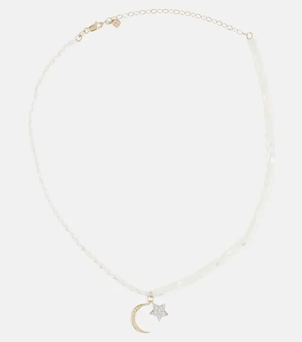 SYDNEY EVAN Half Moon Choker With Diamonds - White