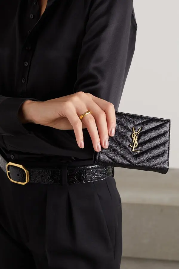 Saint Laurent Cassandre Quilted Textured-leather Wallet - Black