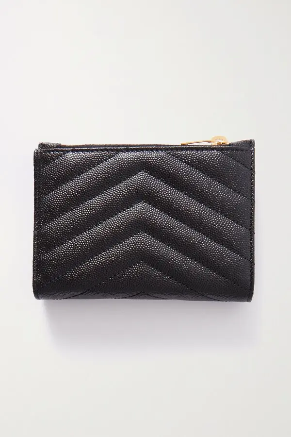 Saint Laurent Cassandre Quilted Textured-leather Wallet - Black
