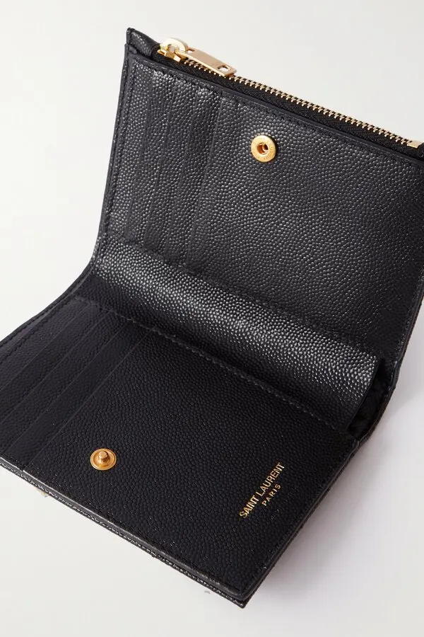 Saint Laurent Cassandre Quilted Textured-leather Wallet - Black