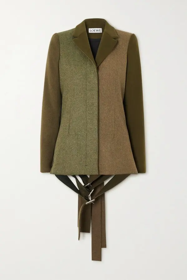 Loewe Buckle-embellished Color-block Wool-blend Felt Blazer - Green