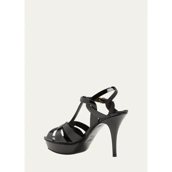 Saint Laurent Tribute Patent Leather Platform Sandals - Black