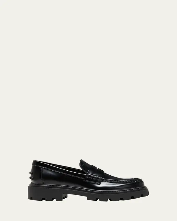 Tod'S Gomma Casual Leather Penny Loafers Nero Editorialist