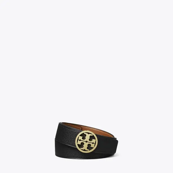 Tory Burch 1.5" Miller Reversible Belt - Black/classic Cuoio/gold