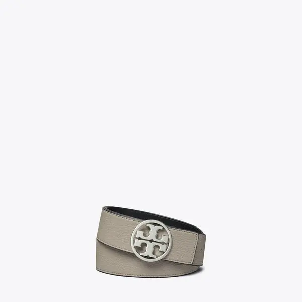Tory Burch 1.5" Miller Reversible Belt - Gray Heron/black/silver