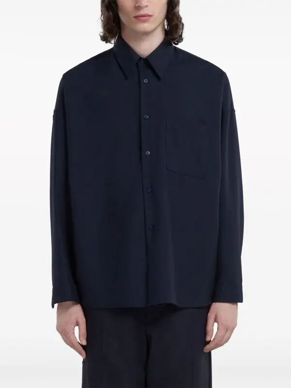 Marni Logo-tag Long-sleeve Shirt - Blue