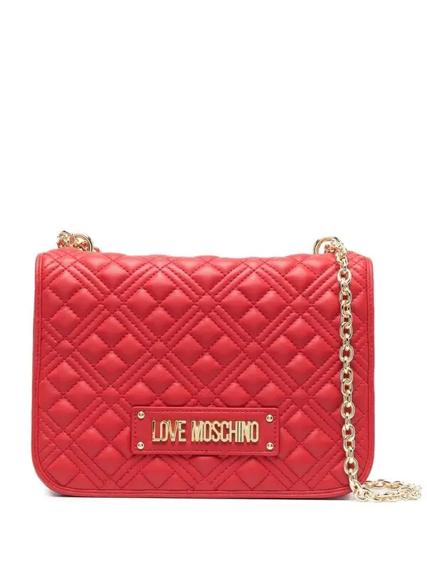Moschino Quilted Shoulder Bag With Logo Plaque