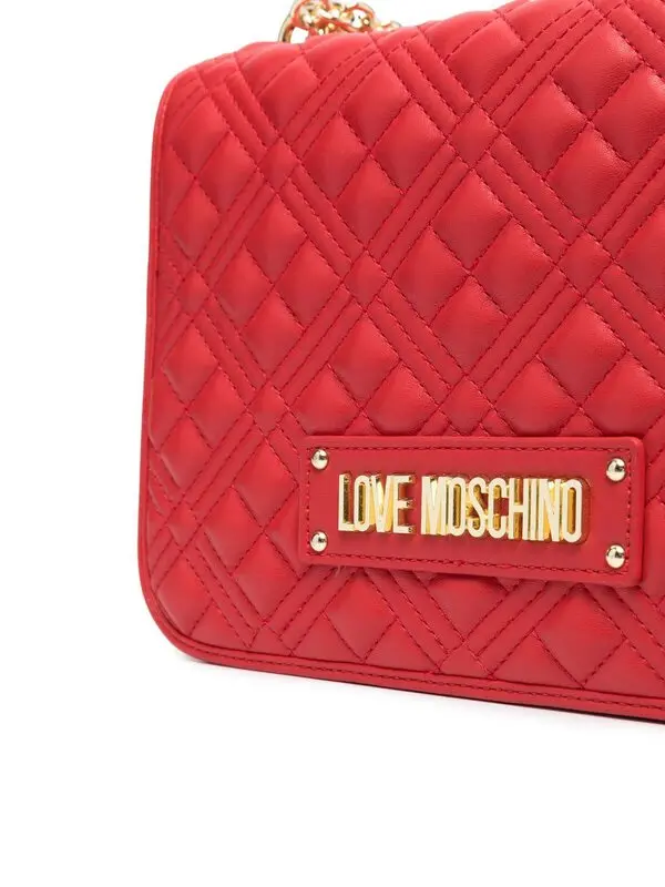 Moschino Quilted Shoulder Bag With Logo Plaque