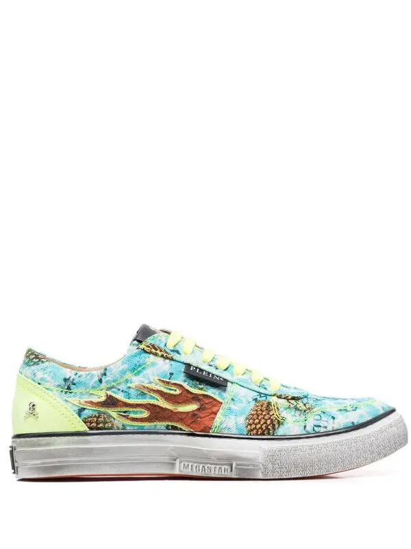 Philipp Plein Flame-print Canvas Low-top Sneakers