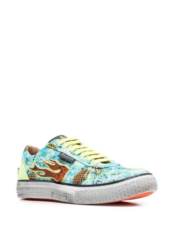 Philipp Plein Flame-print Canvas Low-top Sneakers
