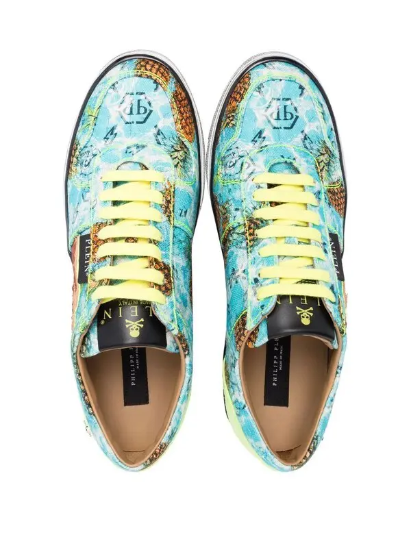 Philipp Plein Flame-print Canvas Low-top Sneakers