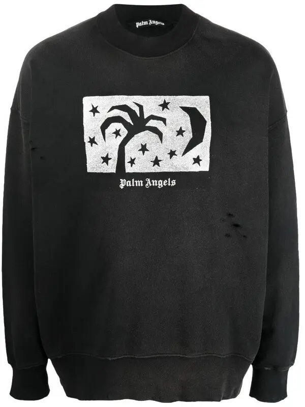 Palm Angels Night Sky Logo-print Sweatshirt - Black