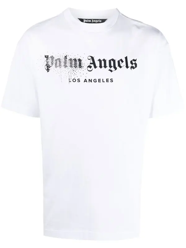 Palm Angels Rhinestone Sprayed Logo-print T-shirt - White