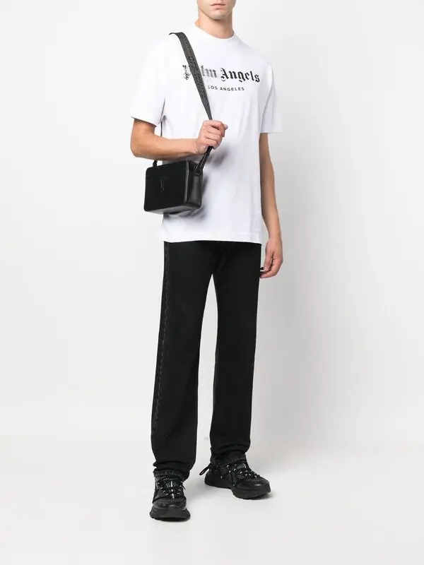 Palm Angels Rhinestone Sprayed Logo-print T-shirt - White