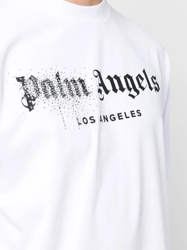 Palm Angels Rhinestone Sprayed Logo-print T-shirt - White