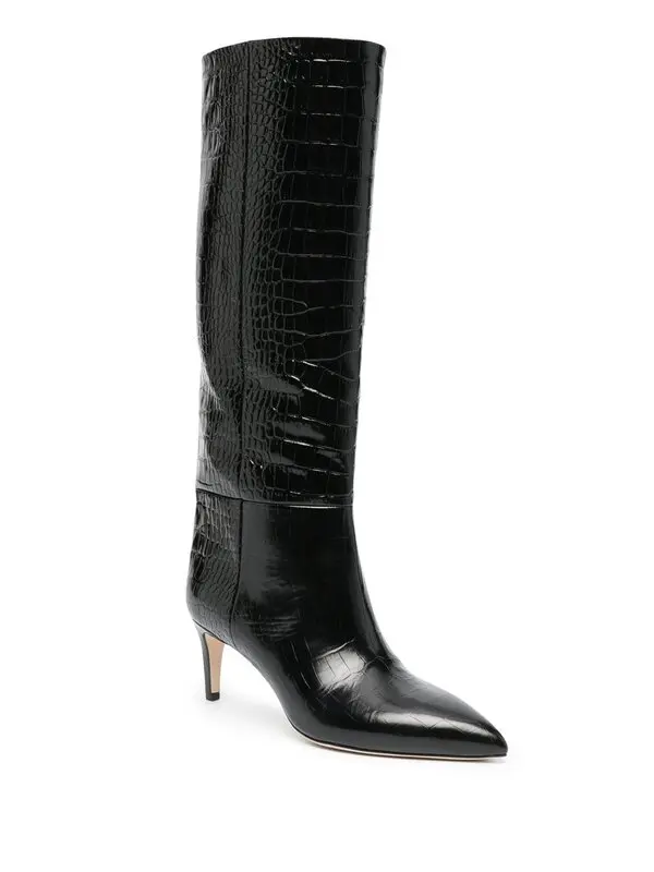 Paris Texas Crocodile-embossed Leather Boots - Black