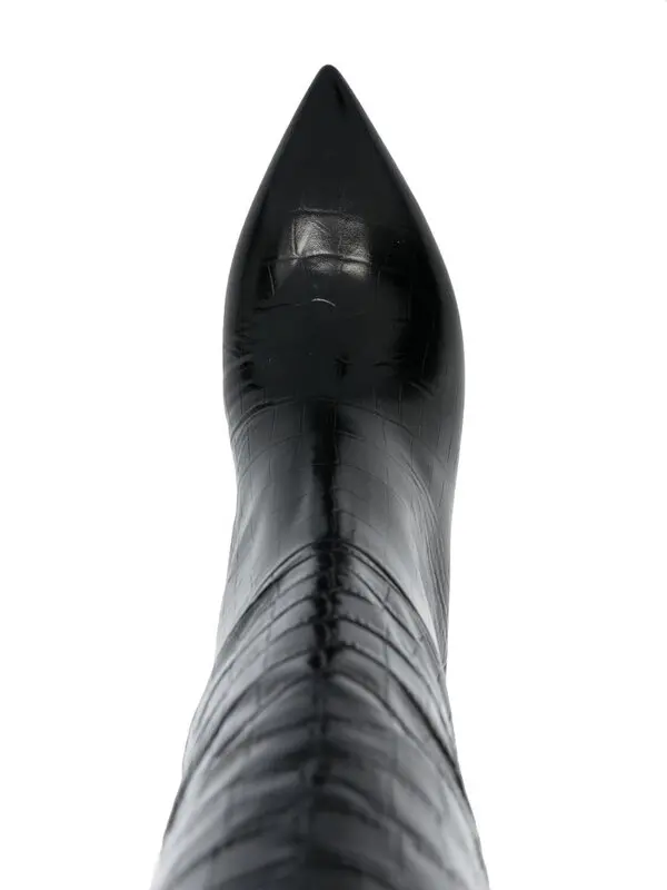 Paris Texas Crocodile-embossed Leather Boots - Black