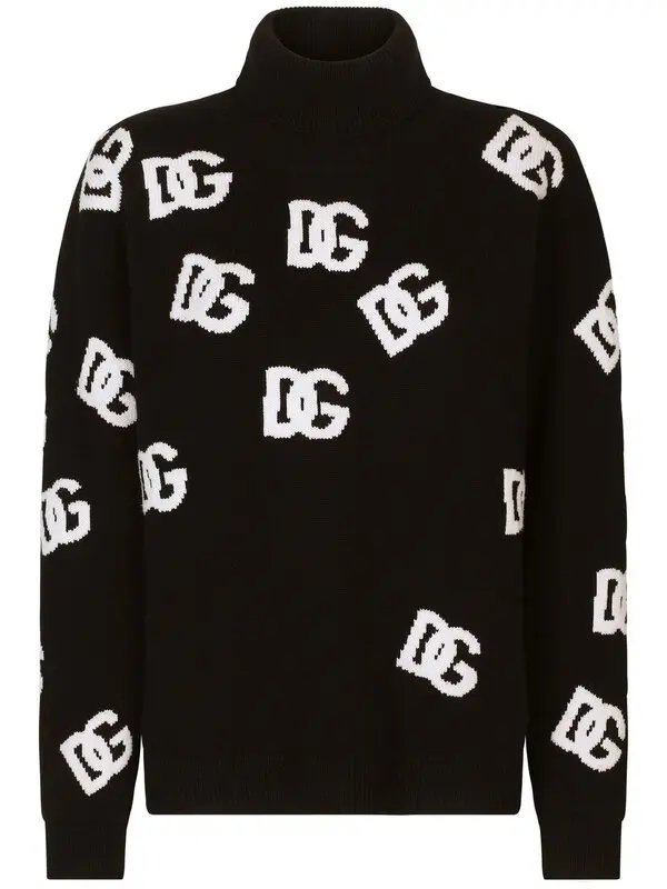 Dolce & Gabbana Intarsia-knit Logo Virgin Wool Jumper - Black