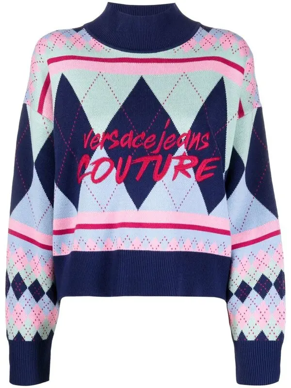 Versace Argyle-knit Jumper - Blue