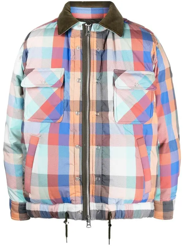 Sacai Check-pattern Zip-up Bomber Jacket - Blue