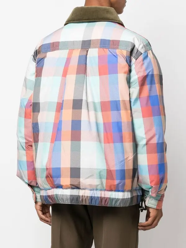 Sacai Check-pattern Zip-up Bomber Jacket - Blue