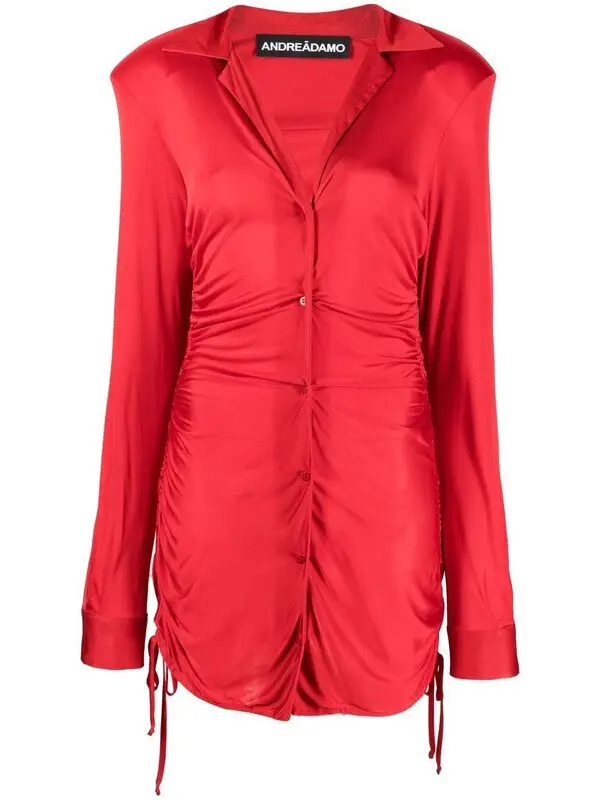 ANDREĀDAMO V-neck Ruched Mini Dress