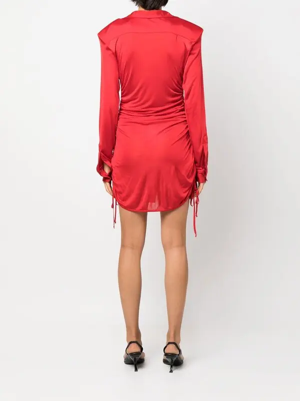 ANDREĀDAMO V-neck Ruched Mini Dress
