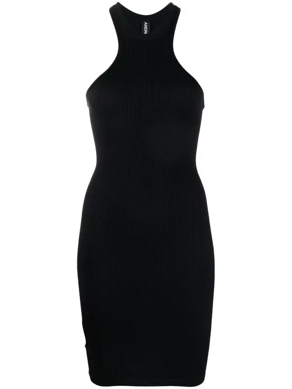 ANDREĀDAMO Racer-neck Ribbed Knit Fitted Dress