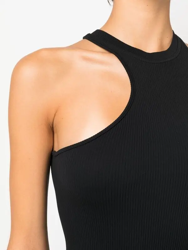 ANDREĀDAMO Racer-neck Ribbed Knit Fitted Dress