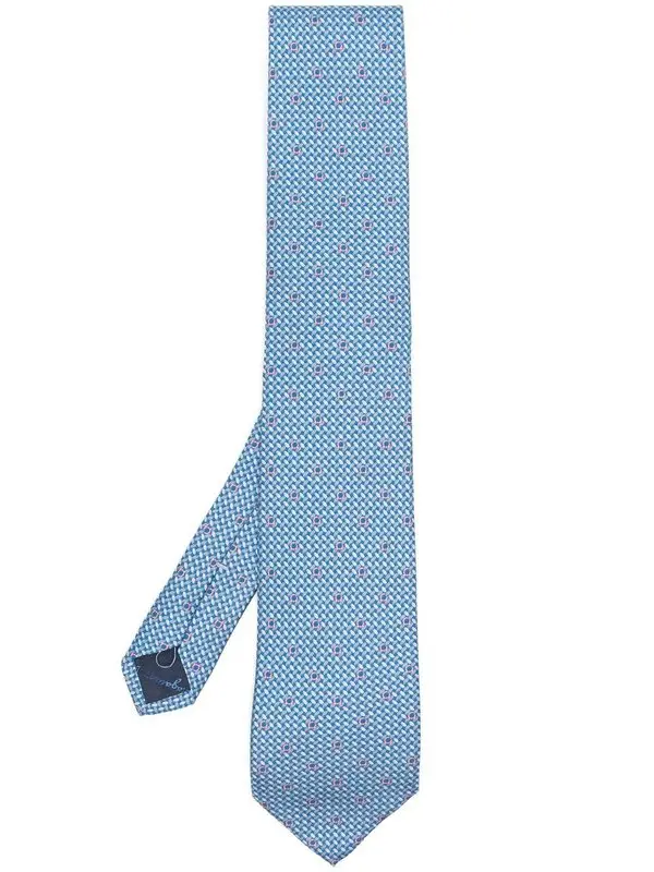FERRAGAMO Gancini Embroidered Silk Tie - Blue