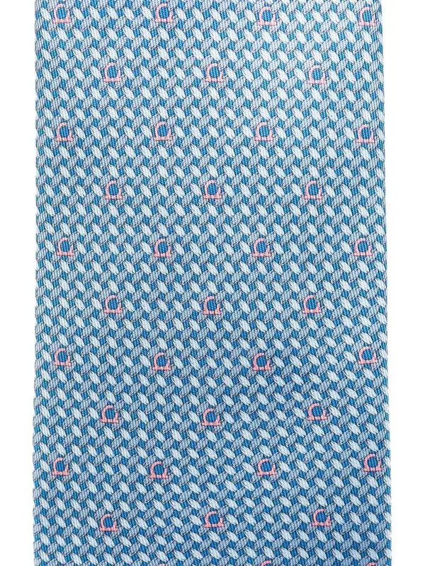 FERRAGAMO Gancini Embroidered Silk Tie - Blue