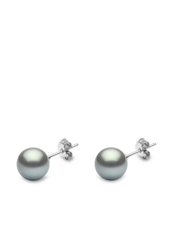 Yoko London 18kt White Gold 9mm Tahitian Pearl Stud Earrings - Silver