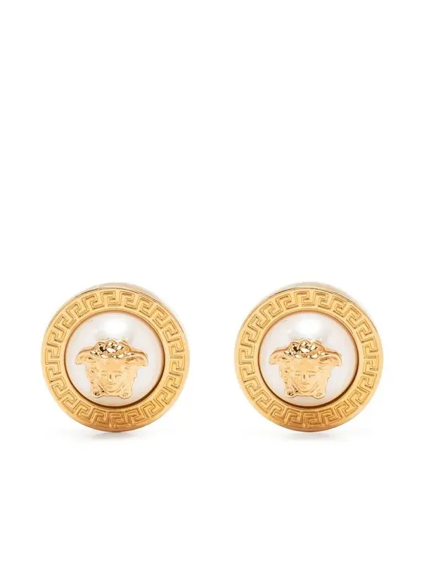 Versace Medusa-Head Pearl Earrings In Gold - 40% Off