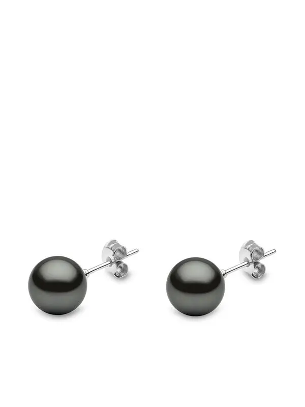 Yoko London 18kt White Gold 9mm Tahitian Pearl Stud Earrings - Silver
