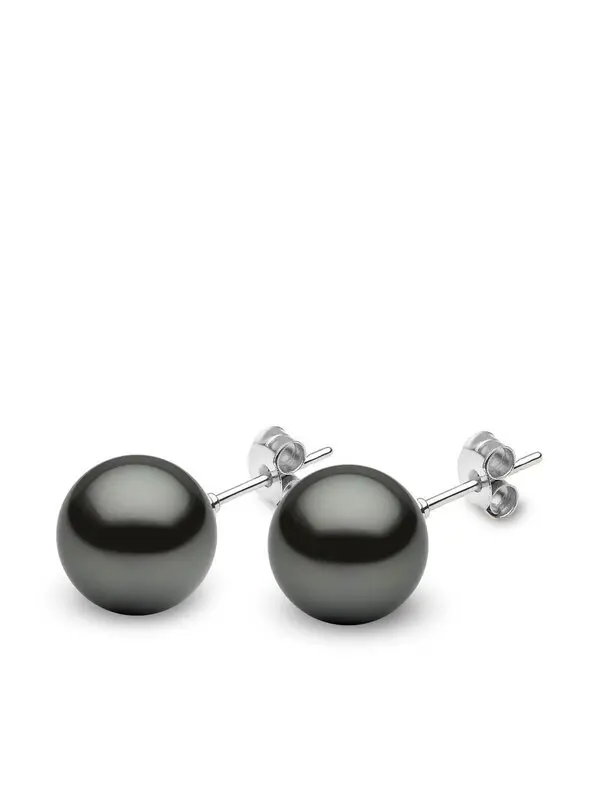Yoko London 18kt White Gold 11mm Tahitian Pearl Stud Earrings - Silver