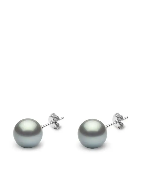 Yoko London 18kt White Gold 11mm Tahitian Pearl Stud Earrings - Silver