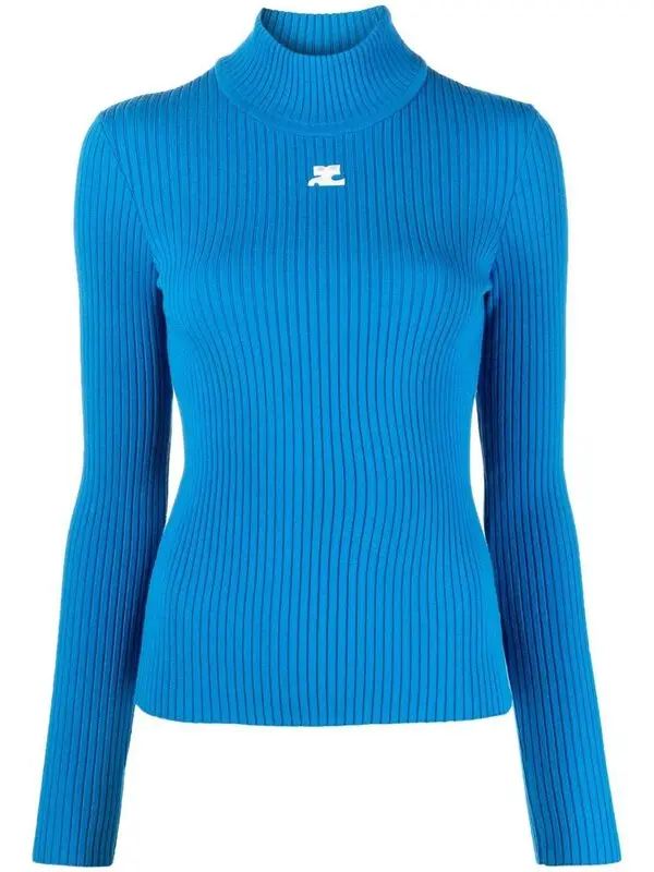COURREGES Logo-embroidered Roll-neck Jumper - Blue